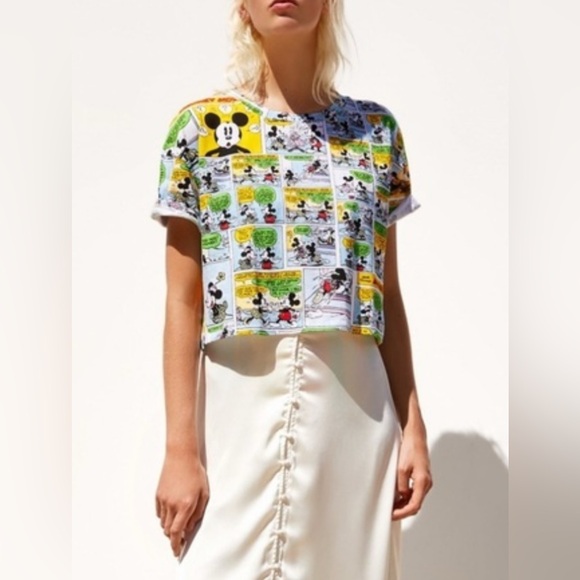 Disney | Tops | Zara Disney Mickey Mouse Comic Print Crop Top S | Poshmark